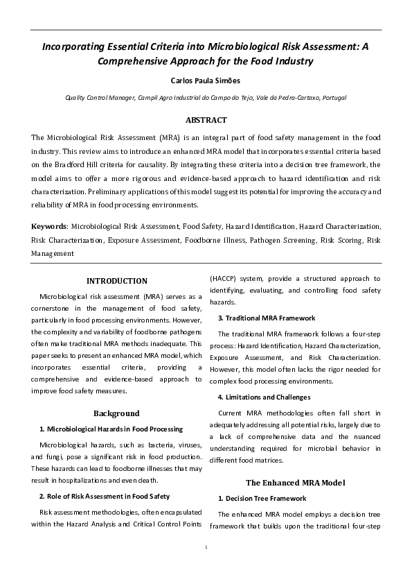 (PDF) Incorporating Essential Criteria into Microbiological Risk ...