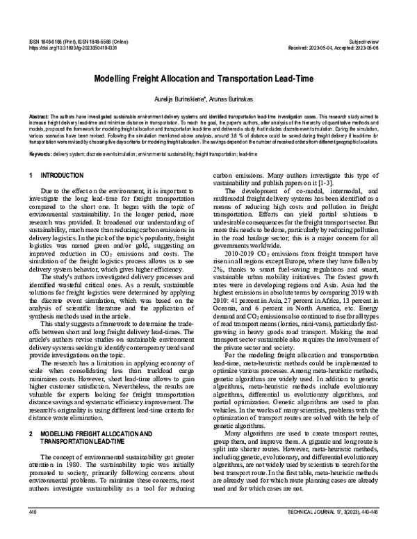 (PDF) Modelling Freight Allocation and Transportation Lead-Time