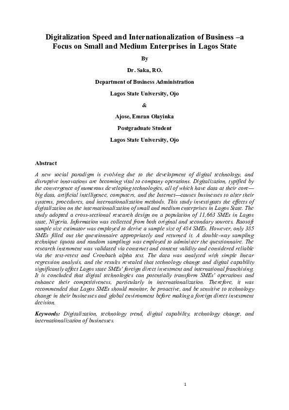 (DOC) Digitalization Speed and Internationalization of Business -a ...