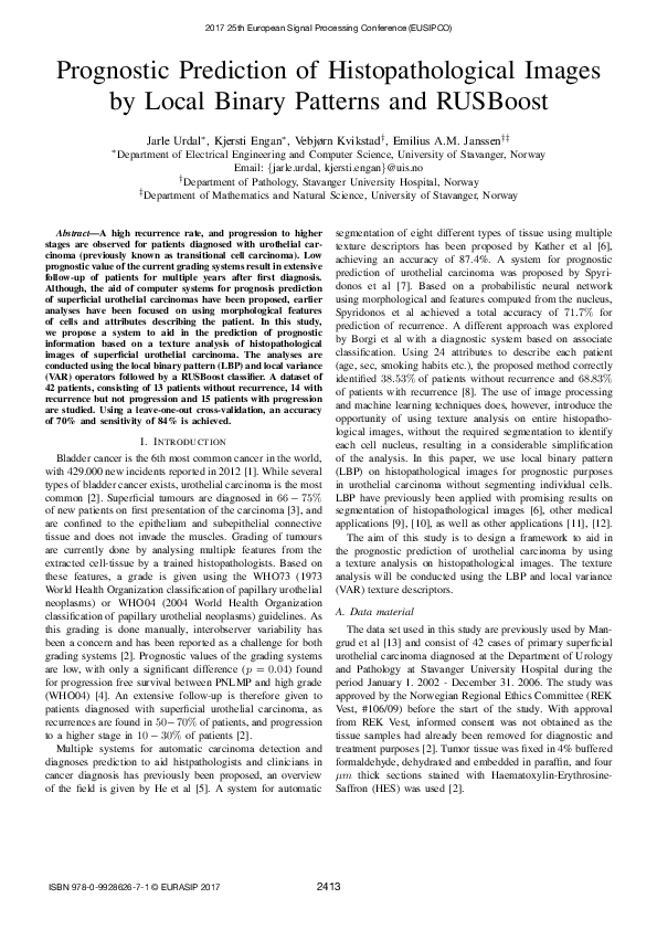 (PDF) Prognostic Prediction of Histopathological Images by Local Binary Patterns and RUSBoost