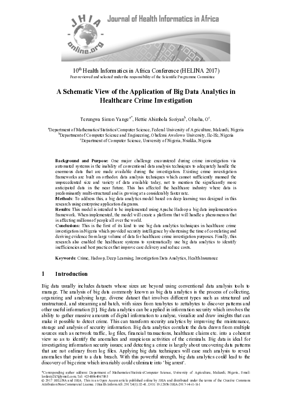(PDF) A Schematic View of the Application of Big Data Analytics in Healthcare Crime Investigation