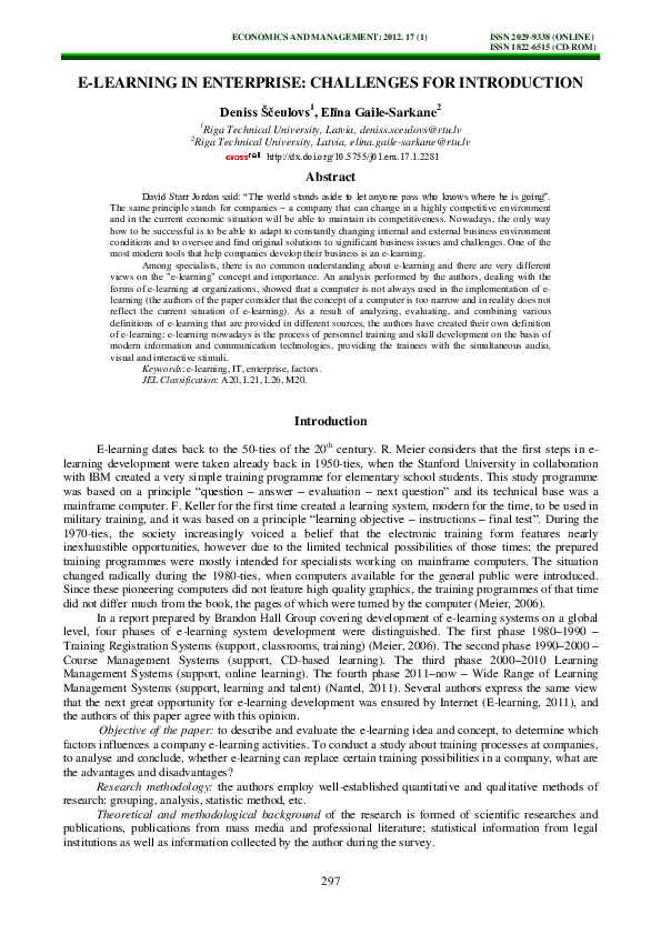 (PDF) E-Learning in Enterprise: Challenges for Introduction