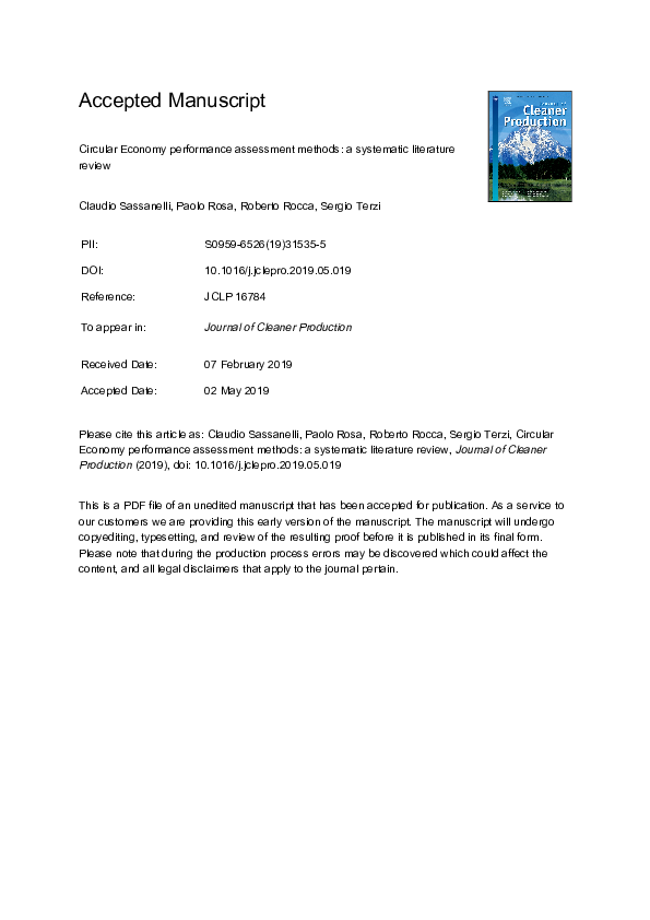 (PDF) Circular economy performance assessment methods: A systematic ...