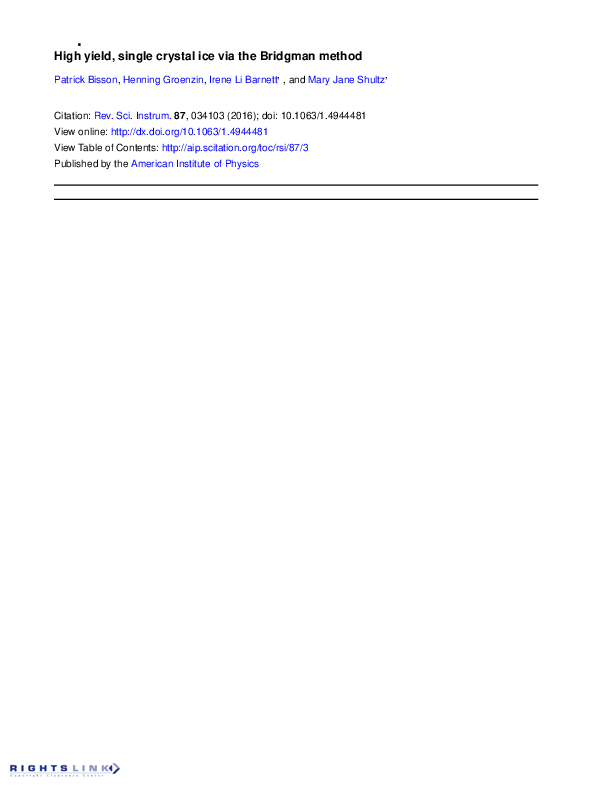 (PDF) High yield, single crystal ice via the Bridgman method