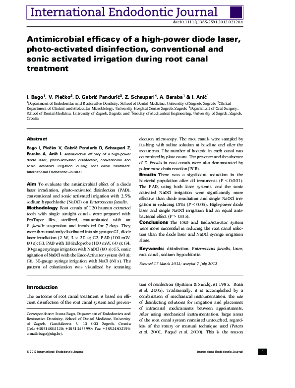 (PDF) Antimicrobial efficacy of a high power diode laser, photoactivated disinfection ...