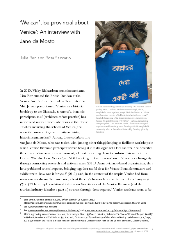 (PDF) Julie Ren and Rosa Sancarlo: 'We can't be provincial about Venice ...