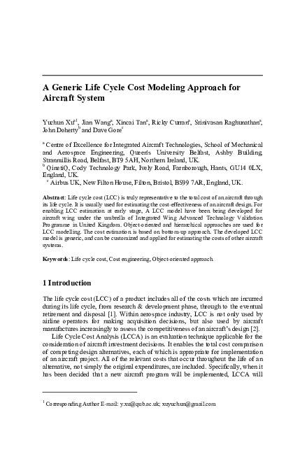 (PDF) A Generic Life Cycle Cost Modeling Approach for Aircraft System