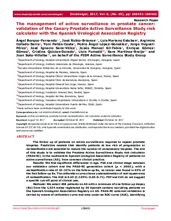 (PDF) The management of active surveillance in prostate cancer ...