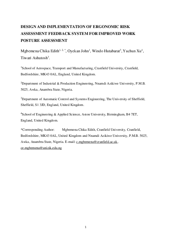 (PDF) Design and implementation of ergonomic risk assessment feedback ...