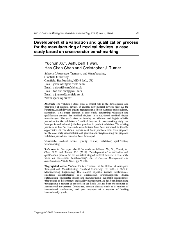 (PDF) Development of a validation and qualification process for the manufacturing of medical ...