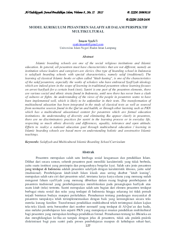 (PDF) Model Kurikulum Pesantren Salafiyah dalam Perspektif Multikultural
