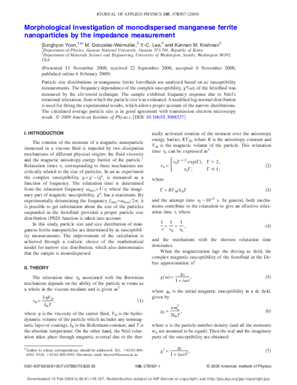 (PDF) Morphological investigation of monodispersed manganese ferrite nanoparticles by the ...