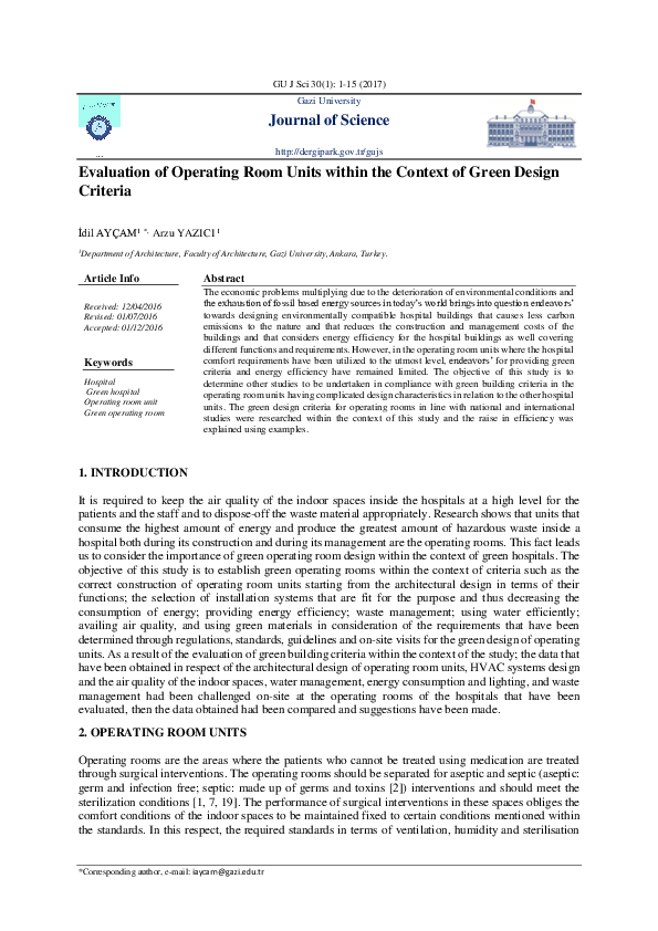 (PDF) Evaluation of Operating Room Units Within the Context of Green ...