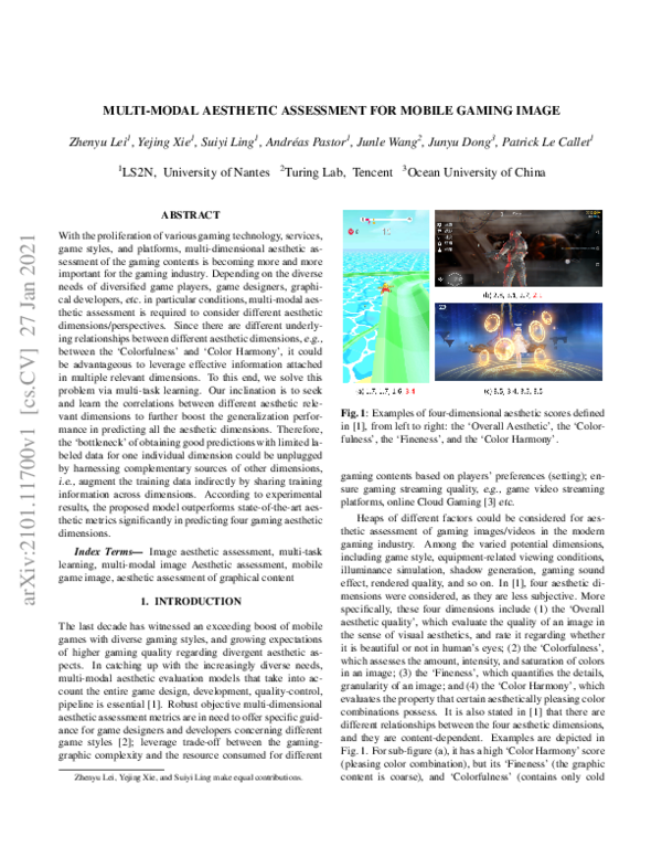 (PDF) Multi-Modal Aesthetic Assessment for Mobile Gaming Image