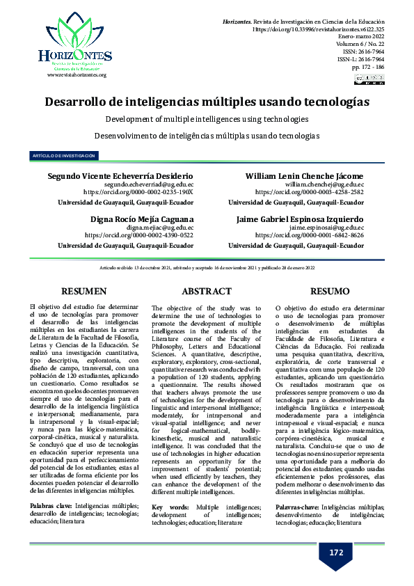 (PDF) Desarrollo de inteligencias múltiples usando tecnologías | Segundo Vicente Echeverria ...