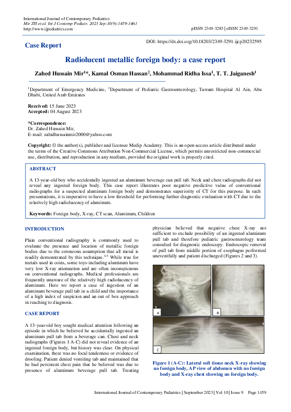 (PDF) Radiolucent metallic foreign body: a case report