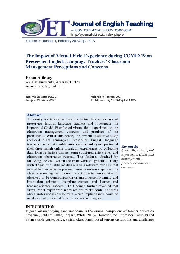 (PDF) The Impact of Virtual Field Experience during COVID 19 on ...