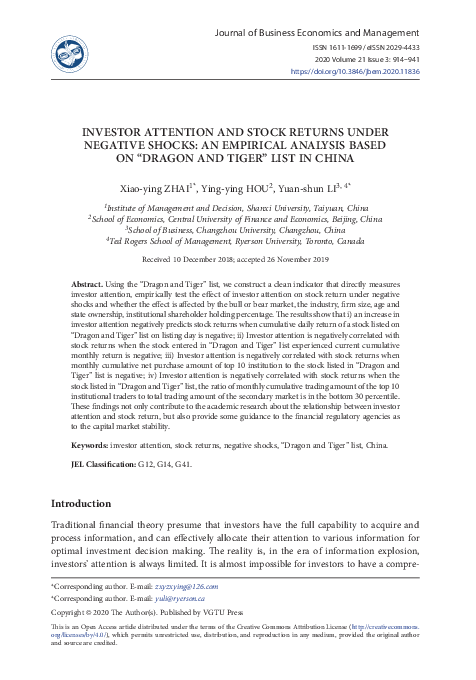 (PDF) Investor Attention and Stock Returns Under Negative Shocks: An ...