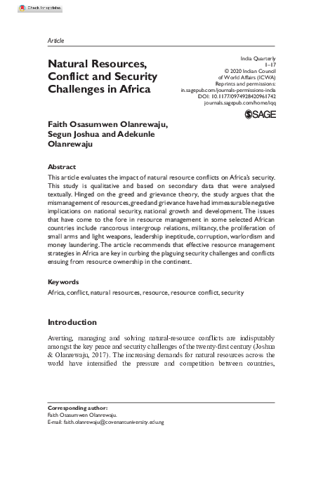 (PDF) Natural Resources, Conflict and Security Challenges in Africa