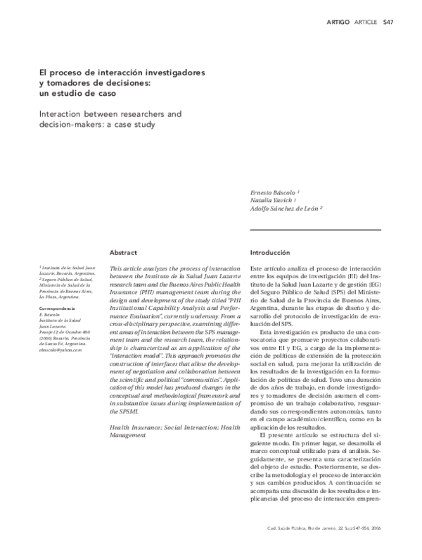 (PDF) El proceso de interacci n investigadores y tomadores de decisiones: un estudio de caso