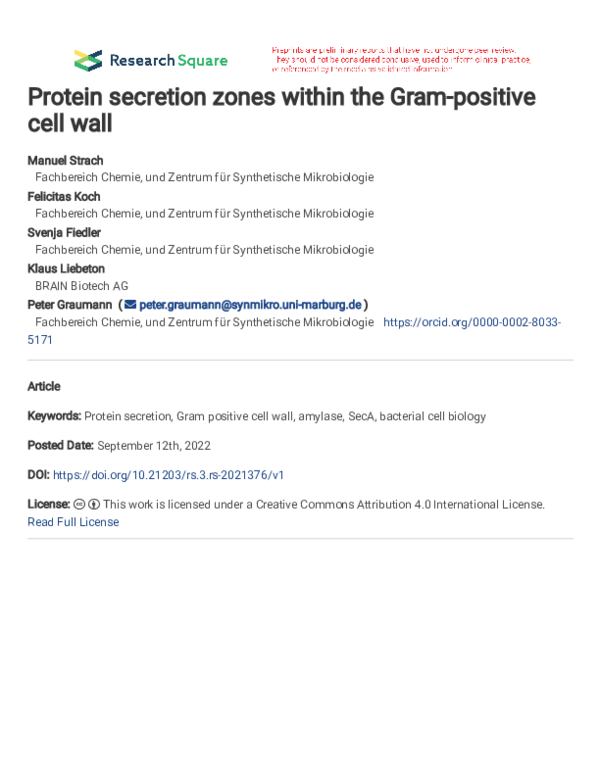 (PDF) Protein secretion zones within the Gram-positive cell wall