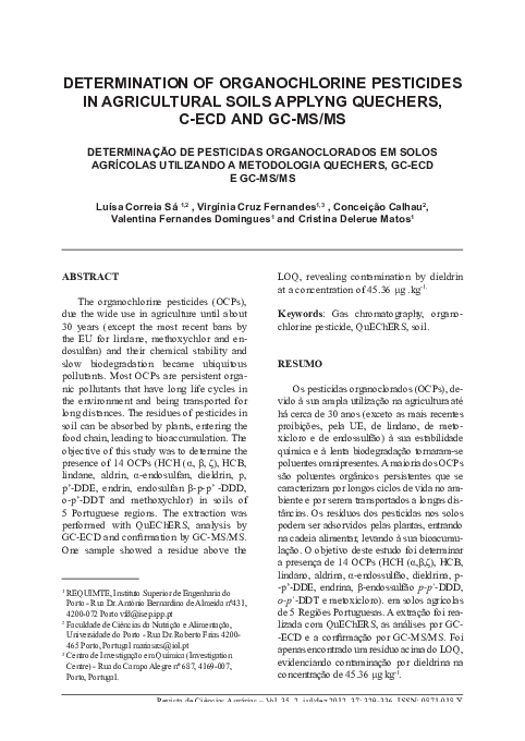 (PDF) Determination of organochlorine pesticides in agricultural soils ...