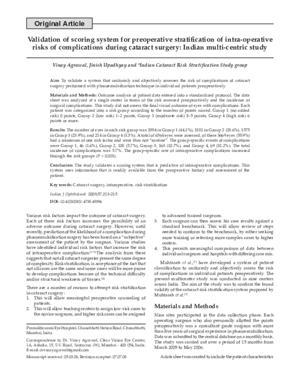 (PDF) Validation of scoring system for preoperative stratification of ...