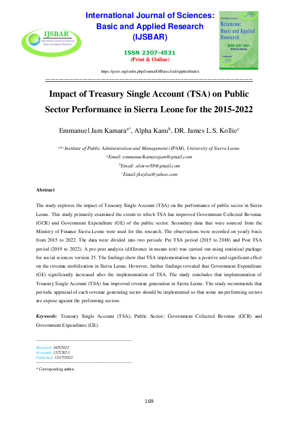 (PDF) Impact of Treasury Single Account (TSA) on Public Sector ...