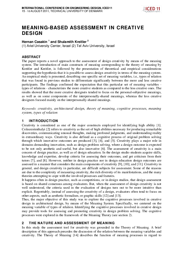 (PDF) Meaning-Based Assessment in Creative Design