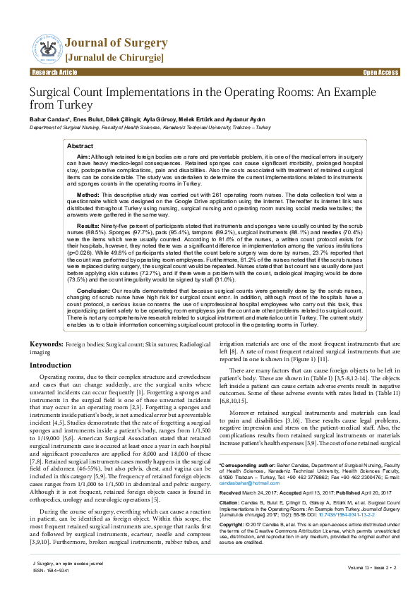 (PDF) Surgical Count Implementations in the Operating Rooms: An Example ...