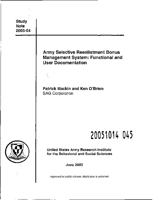 Army Selective Reenlistment Bonus Management System: Functional and ...