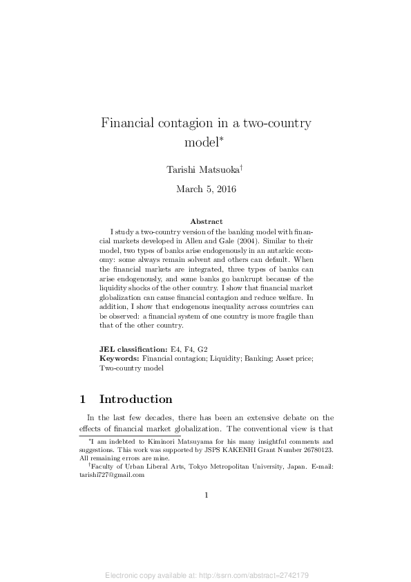 (PDF) Financial Contagion in a Two‐Country Model