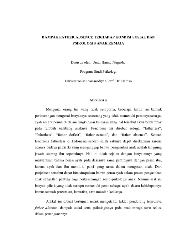 (DOC) DAMPAK FATHER ABSENCE TERHADAP KONDISI SOSIAL DAN PSIKOLOGIS ANAK ...