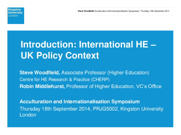 (PDF) Introduction: International HE - UK Policy Context | Steve ...