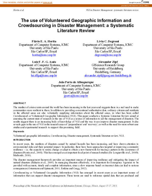 (PDF) The use of volunteered geographic information (VGI) and crowdsourcing in disaster ...