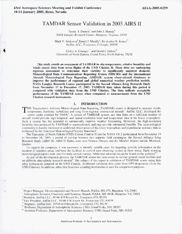 (PDF) TAMDAR Sensor Validation in 2003 AIRS II