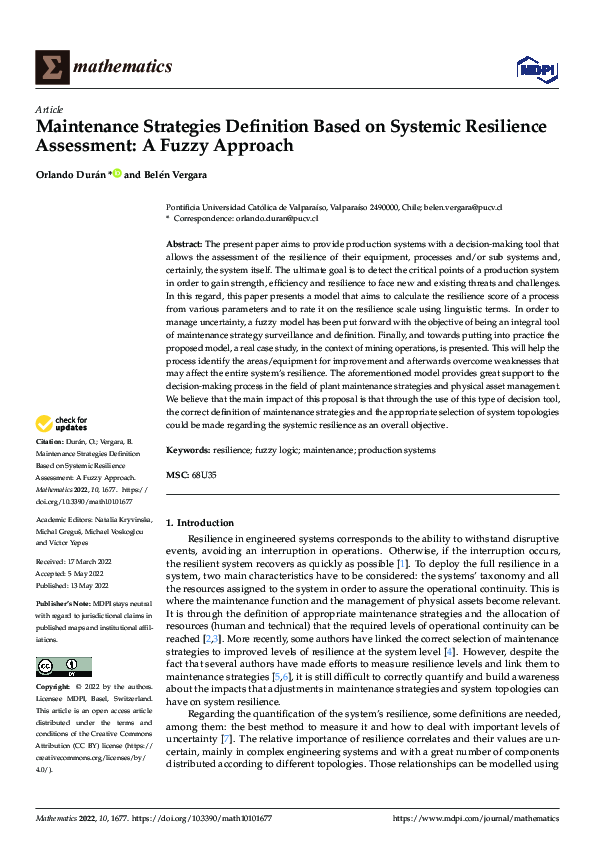 (PDF) Maintenance Strategies Definition Based on Systemic Resilience Assessment: A Fuzzy Approach