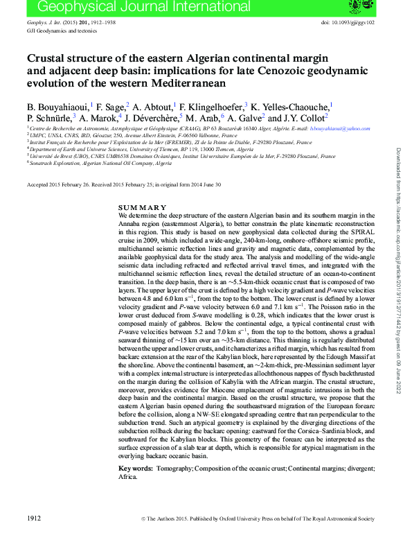 (PDF) Crustal structure of the eastern Algerian continental margin and ...