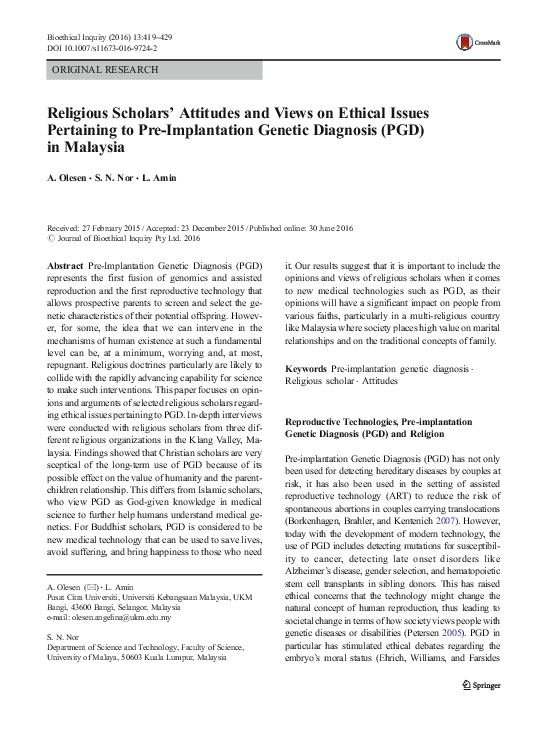 (PDF) Religious Scholars’ Attitudes and Views on Ethical Issues ...