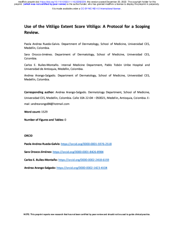 (PDF) Use of the Vitiligo Extent Score Vitiligo: A Protocol for a ...