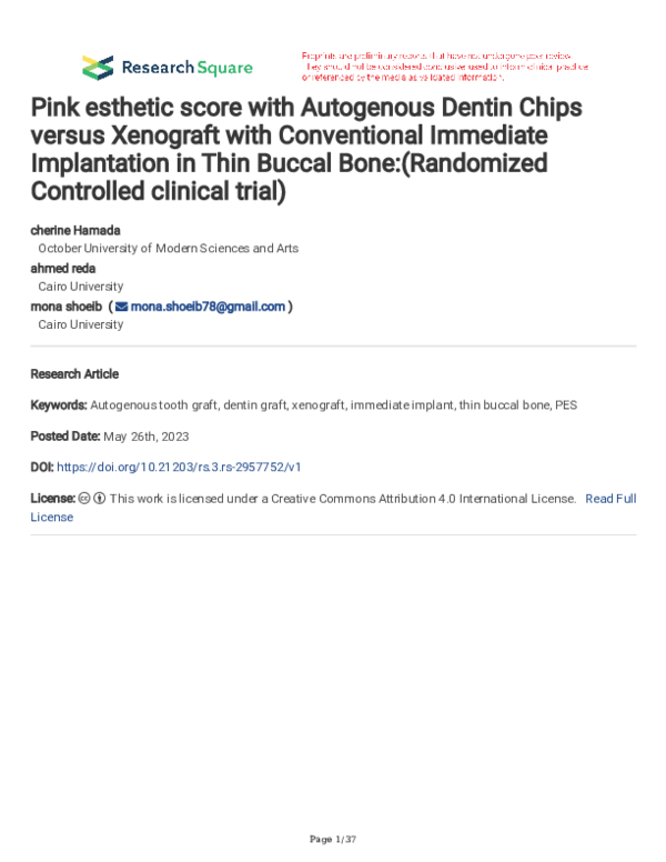 (PDF) Pink esthetic score with Autogenous Dentin Chips versus Xenograft ...