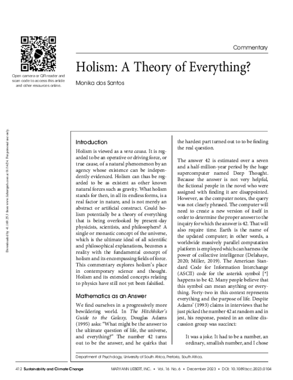 (PDF) Holism: A Theory of Everything?