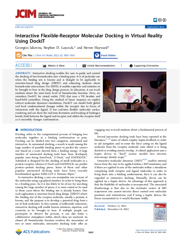 (PDF) Interactive Flexible-Receptor Molecular Docking in Virtual Reality Using DockIT