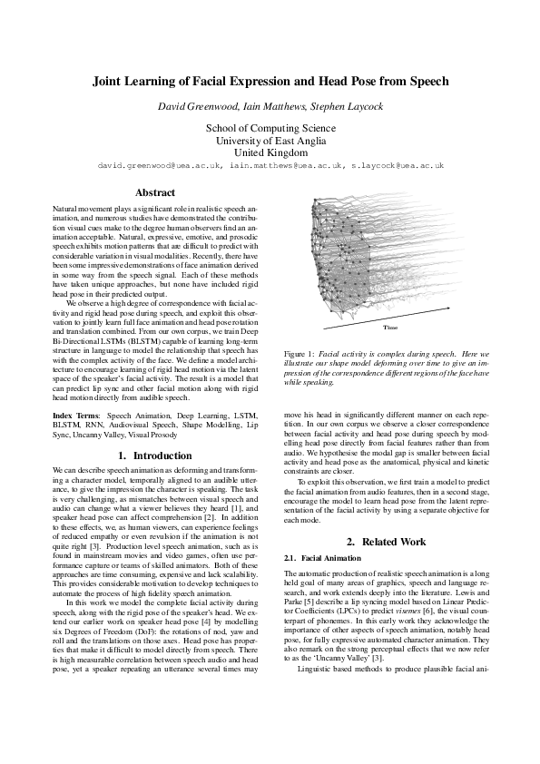(PDF) Joint Learning of Facial Expression and Head Pose from Speech