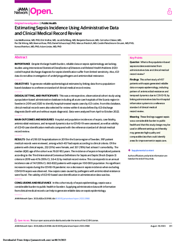 (PDF) Estimating Sepsis Incidence Using Administrative Data and ...