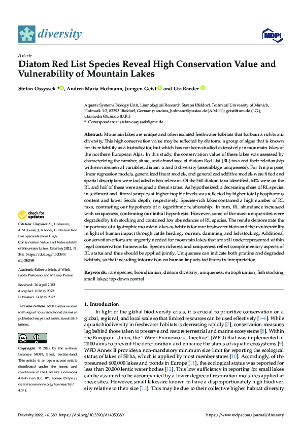 (PDF) Diatom Red List Species Reveal High Conservation Value and ...