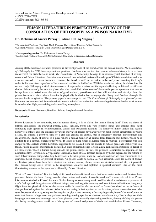 (PDF) PRISON LITERATURE IN PERSPECTIVE: A STUDY OF THE CONSOLATION OF ...