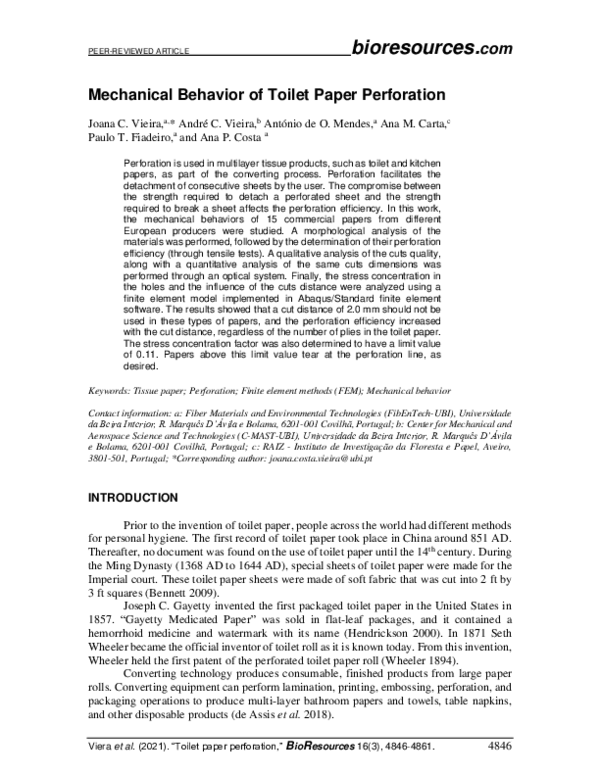 (PDF) Mechanical behavior of toilet paper perforation