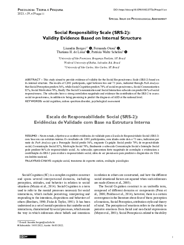 (PDF) Social Responsibility Scale (SRS-2): Validity Evidence Based on ...