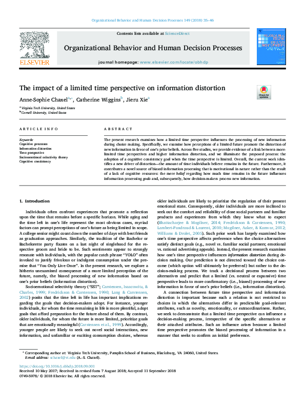 (PDF) The impact of a limited time perspective on information distortion
